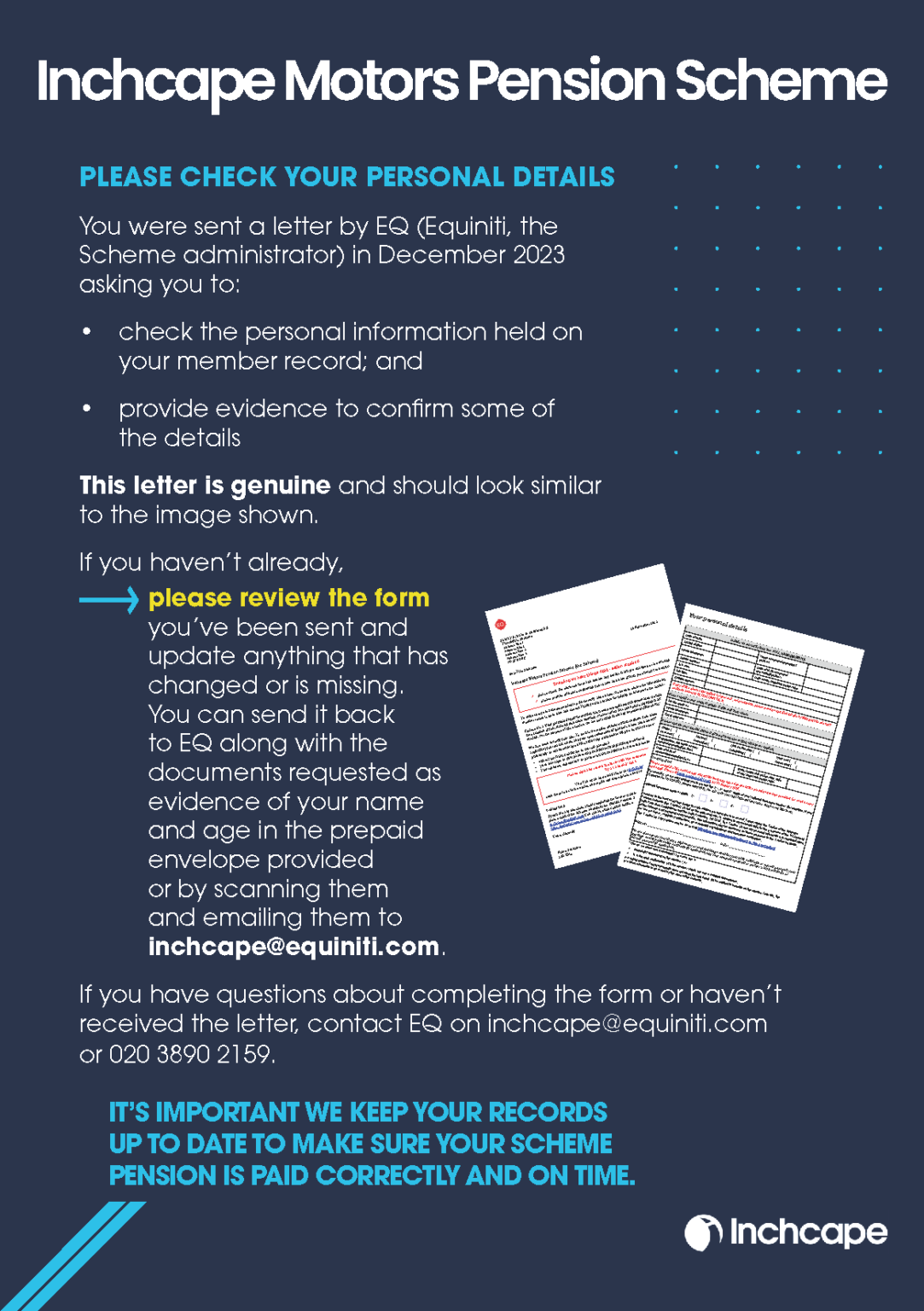 Reminder to check your personal details - Inchcape motors pension scheme